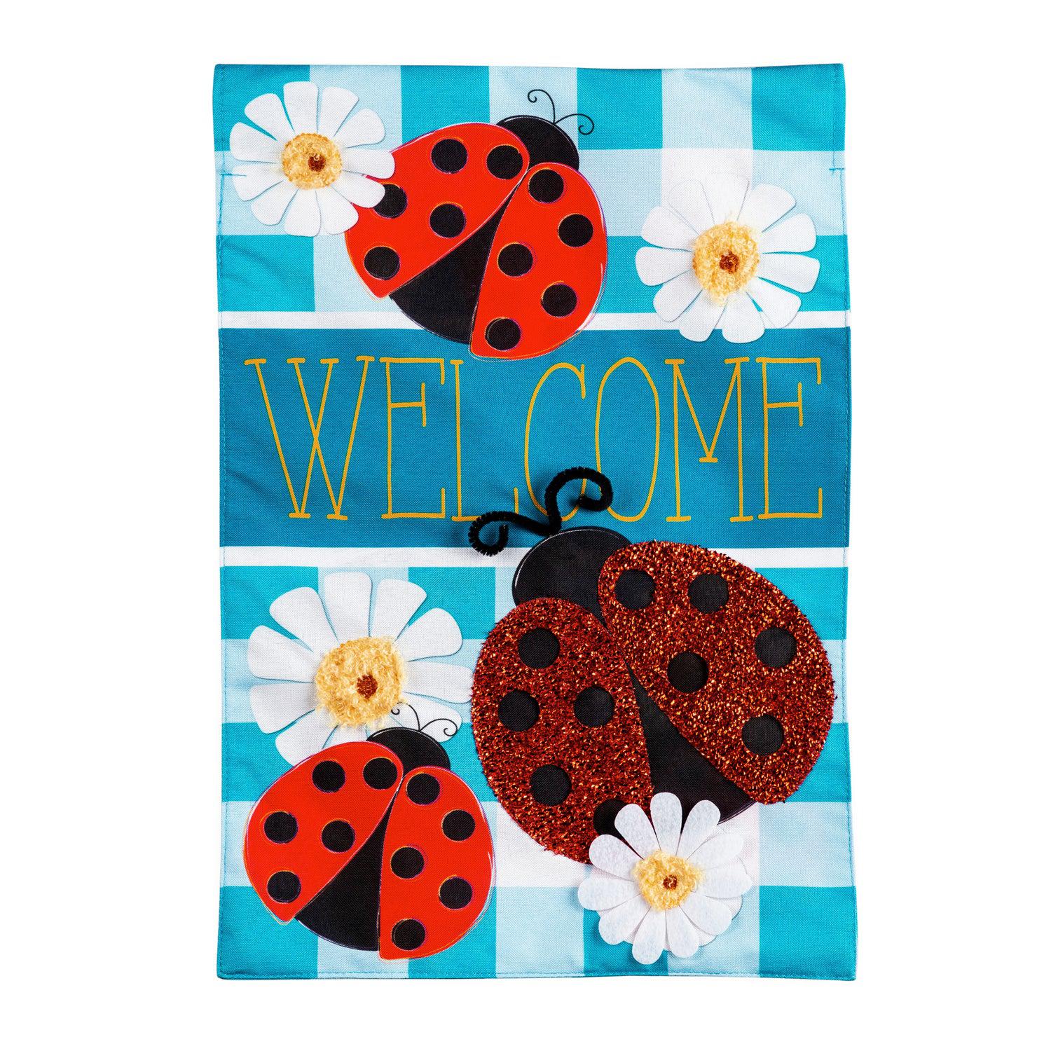 Ladybug Plaid Welcome House Banner | Summer Banners | Fly Me Flag