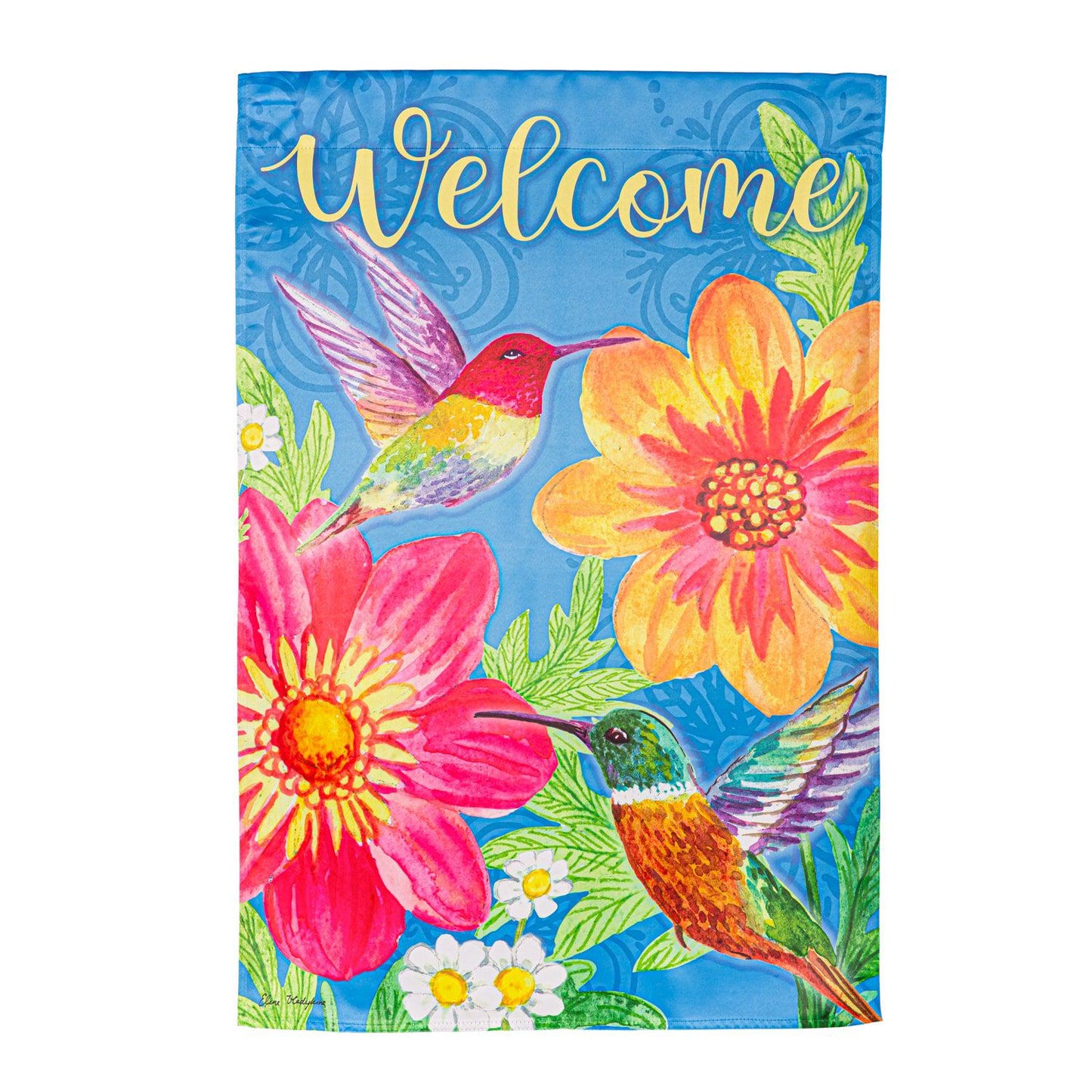 Colorful Hummingbird and Flowers House Banner | Fly Me Flag