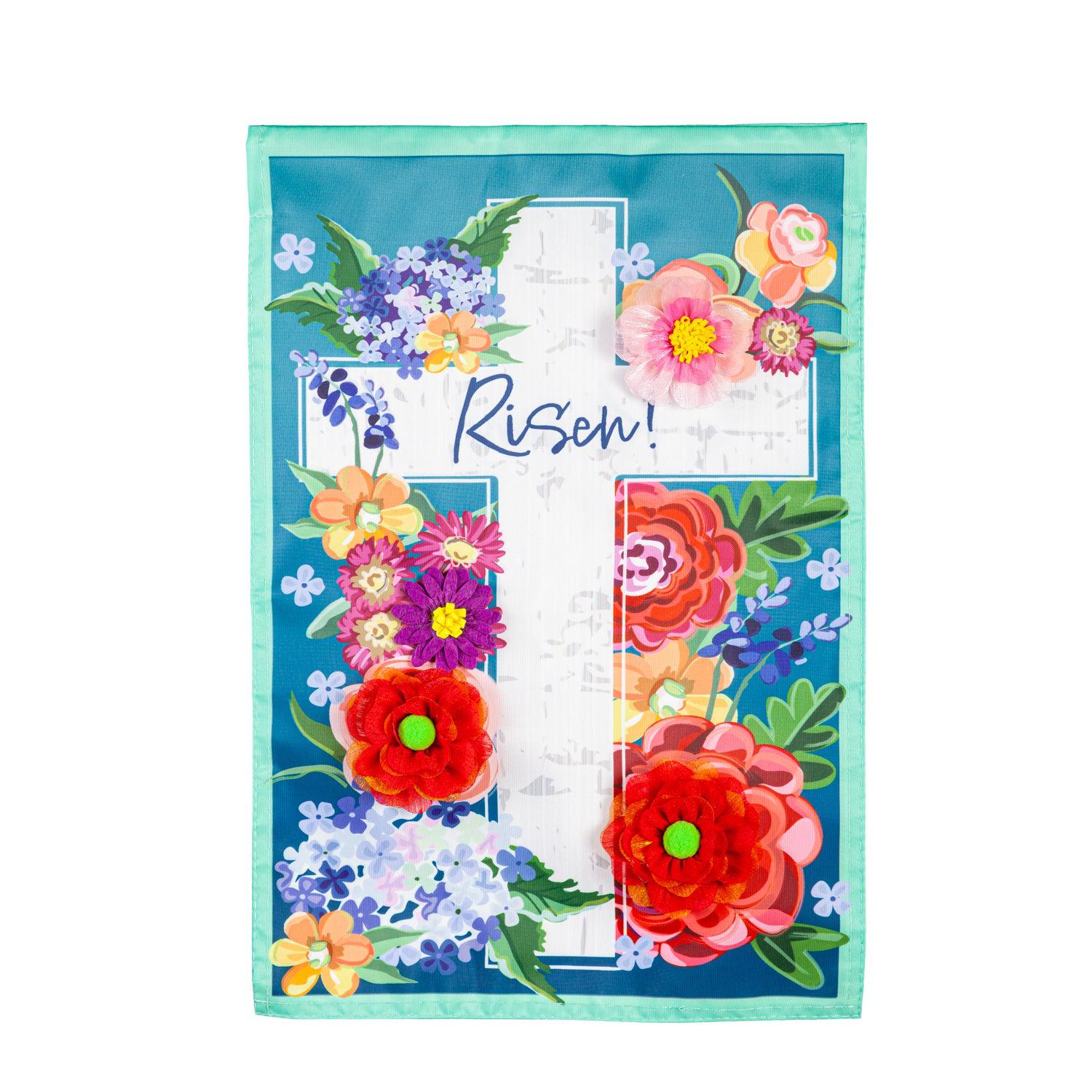 Floral Easter Cross Appliqué Garden Flag | Easter Flag | Fly Me Flag
