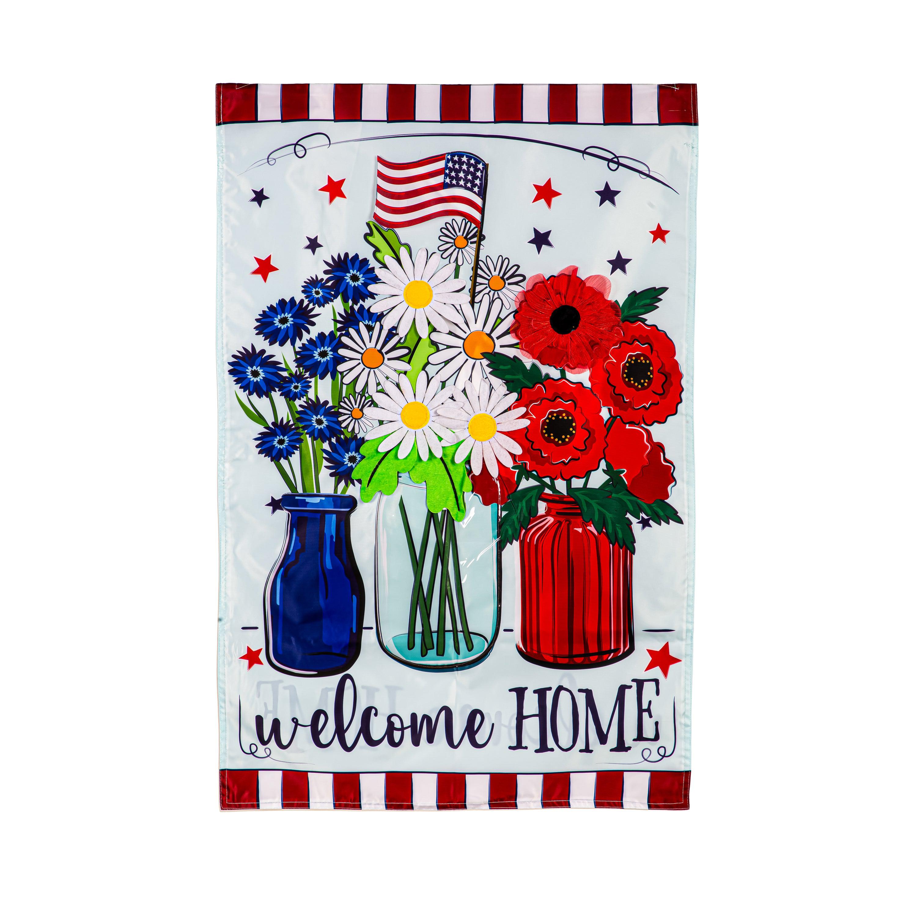 Patriotic Floral Appliqué House Banner | Patriotic Flags | Fly Me Flag